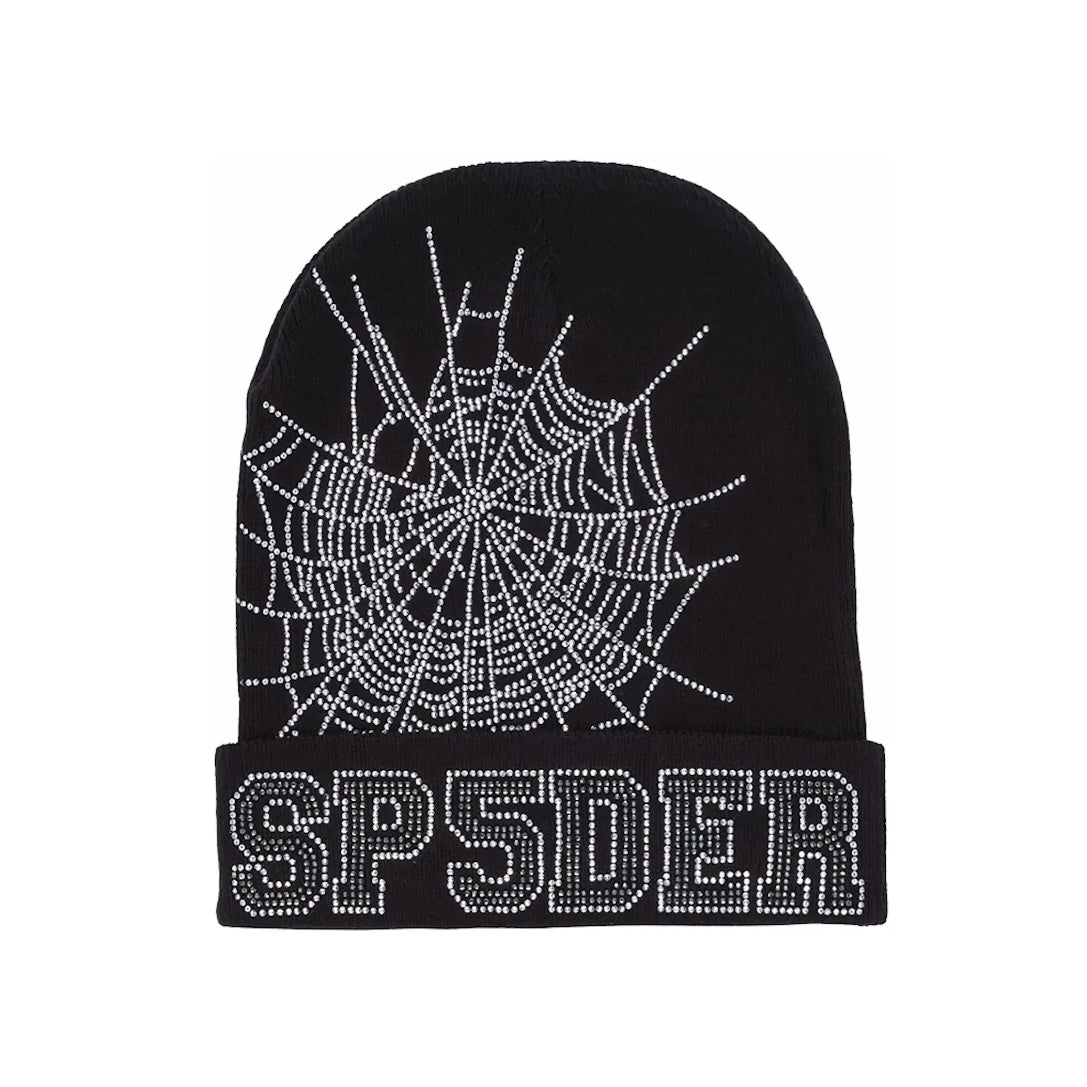 Sp5der Rhinestone Black Beanie – Courtside Kicks
